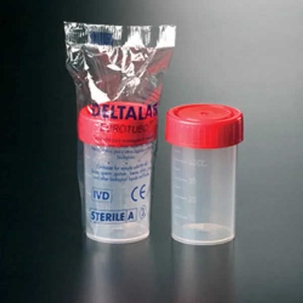 "Deltalab" 60 ml Container PP Red Cap Graduated Sterile
