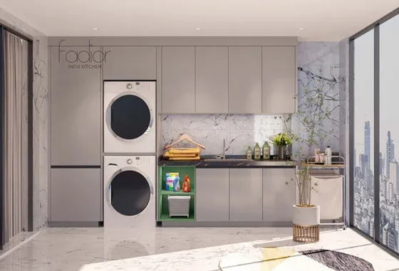 Light Gray Stainless Steel Balcony Storage Unit With Lotus Green Open ...